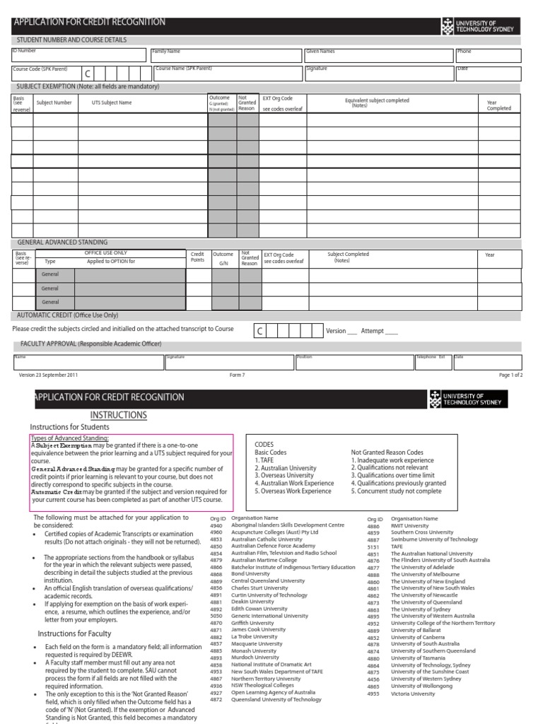 UTSI-credit Recognition-Application For Credit Recognition | PDF