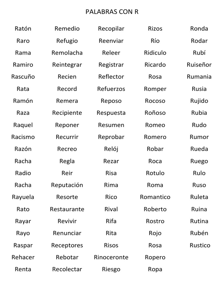 Palabras Con R | PDF | Naturaleza