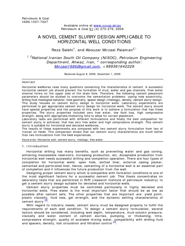 Cement Slurry Design | PDF