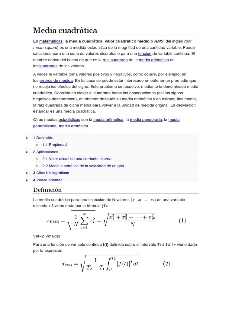 Media cuadrática: definición, propiedades y aplicaciones de esta medida ...