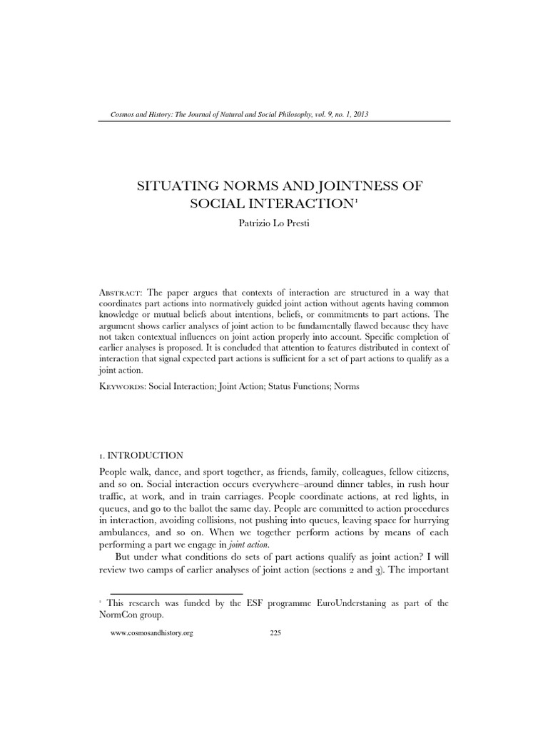 Situating Norms and Jointness of Social Interaction | PDF | Intention ...