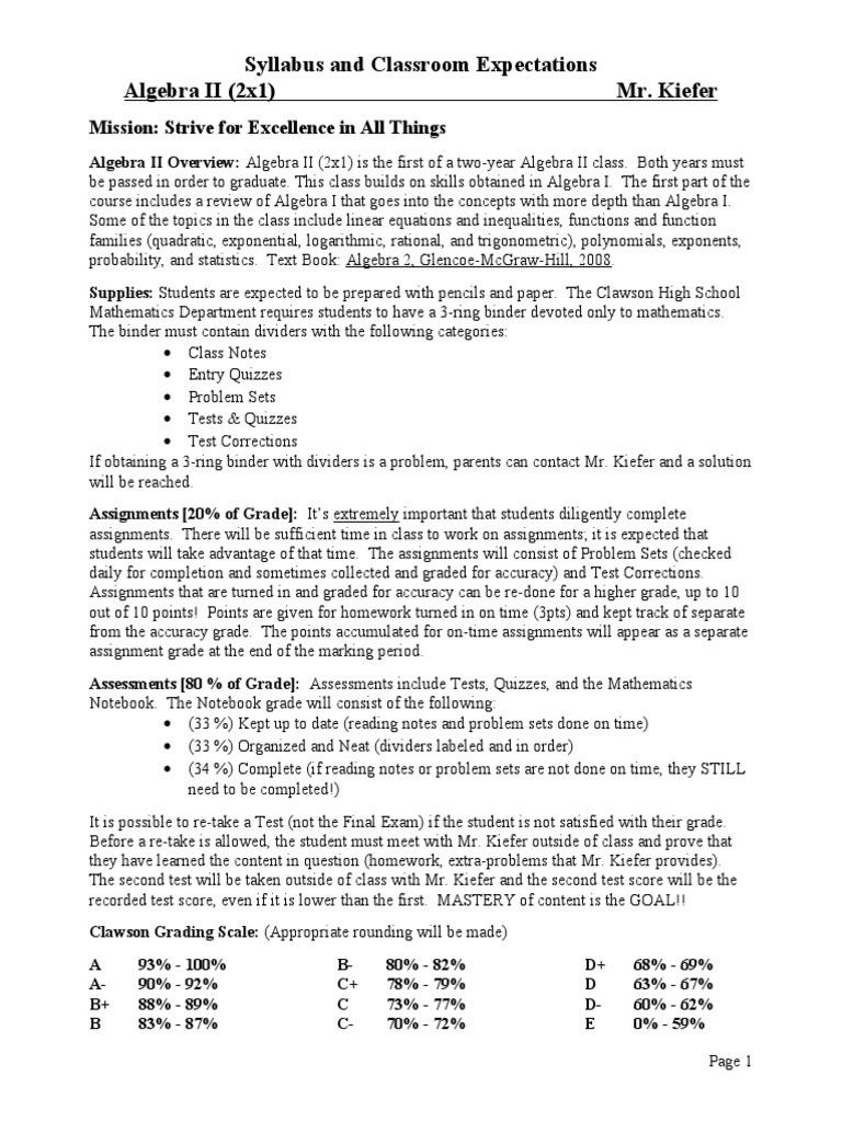 Algebra 2x1 Syllabus | PDF | Algebra | Teaching Mathematics