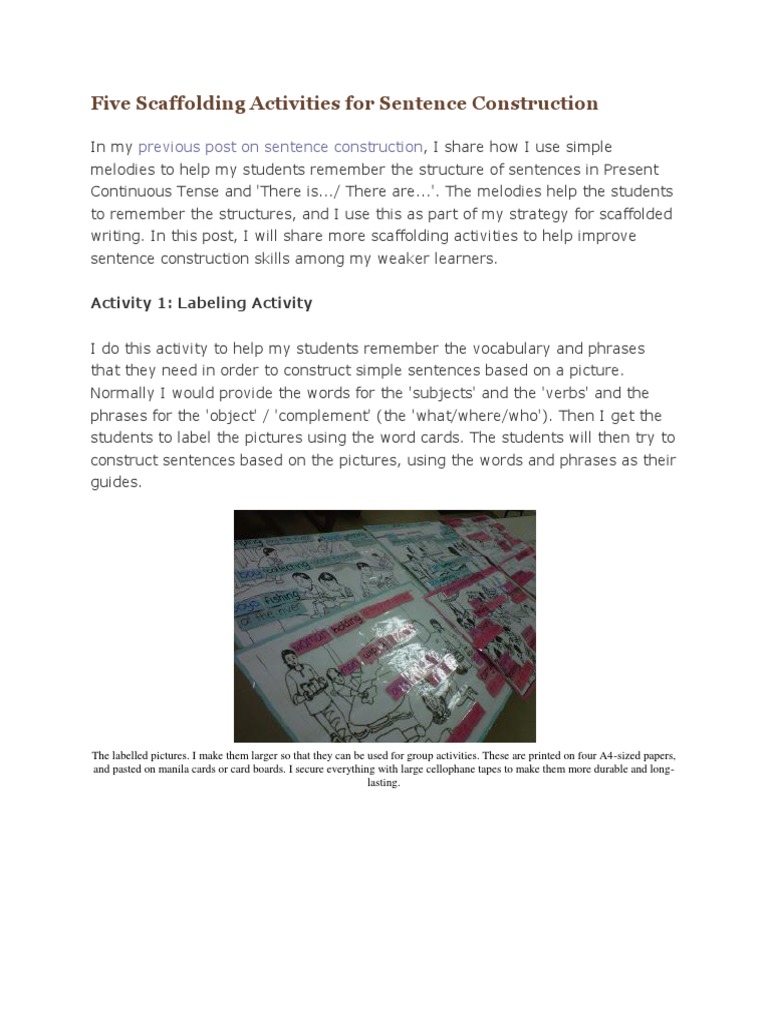 Five Scaffolding Activities For Sentence Construction | Download Free ...