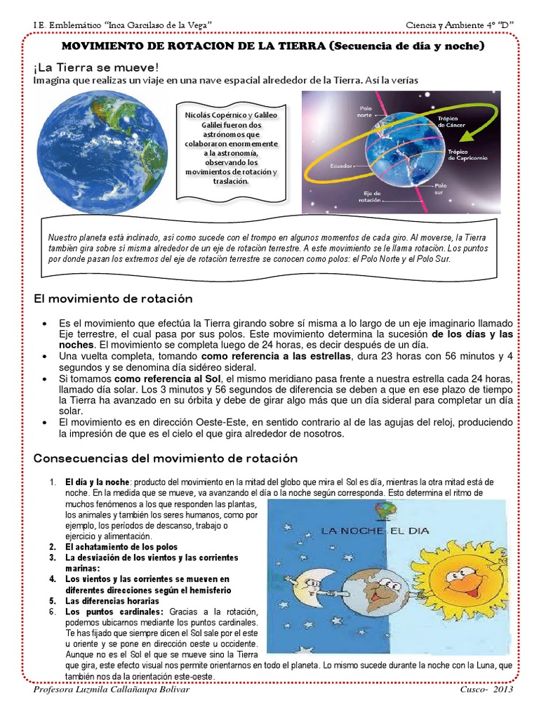 Rotación de la Tierra: Día y Noche | PDF | Tierra | Dom