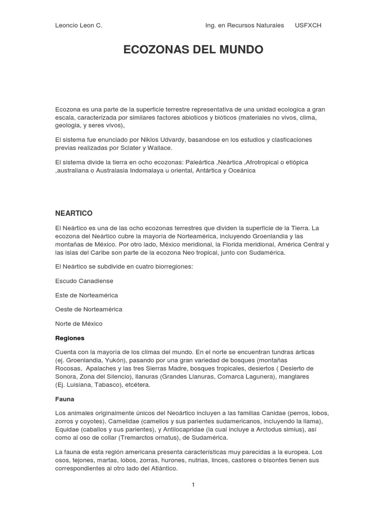 Ecozonas Del Mundo | PDF | Biogeografia | Organismos