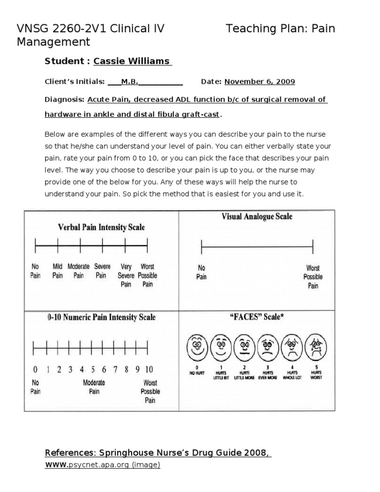 Teaching Plan Pain Management Handout | PDF | Pain | Clinical Medicine
