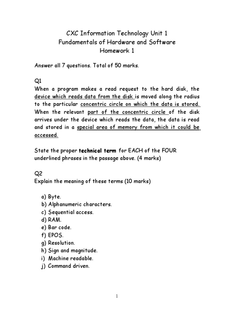 CAPE IT Unit 1 Worksheet Part 1 | PDF | Areas Of Computer Science ...