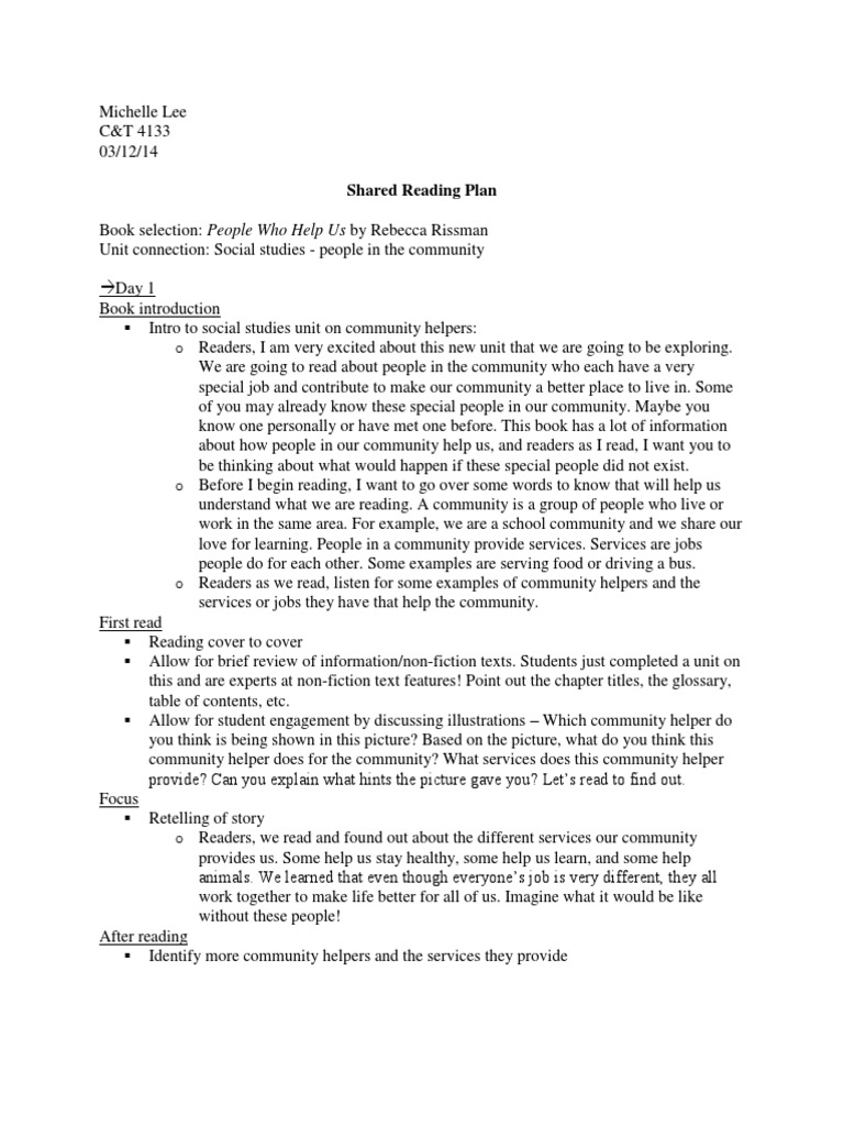 Shared Reading Plan | PDF | Reading (Process) | Writing