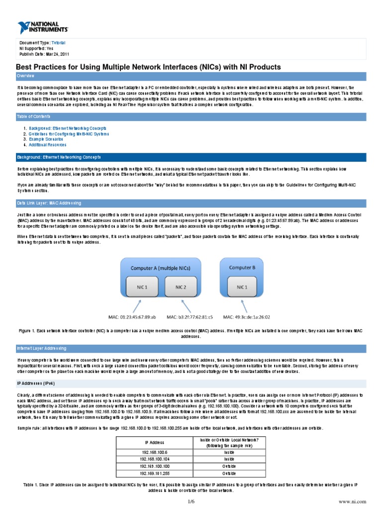 Best Practices For Using Multiple Network Interfaces (NICs) | PDF