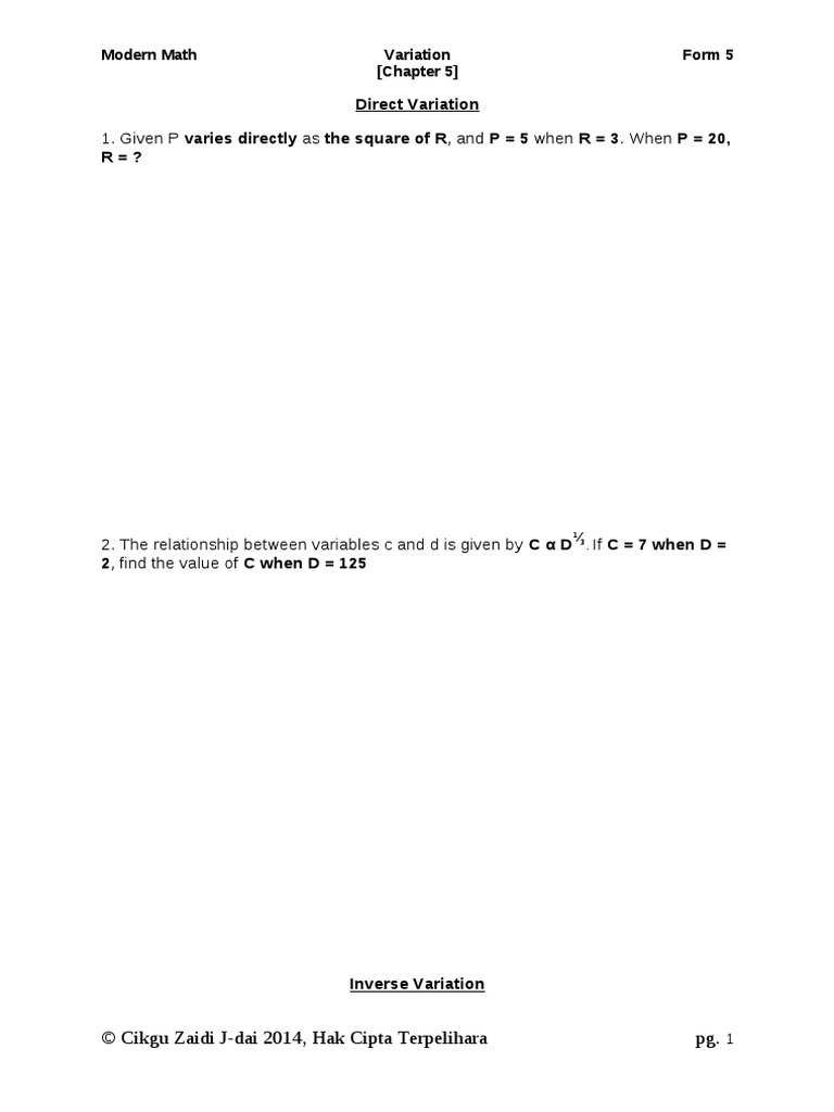 Variation, Chapter 5 Form 5 SPM Modern Math | PDF | Teaching Methods ...