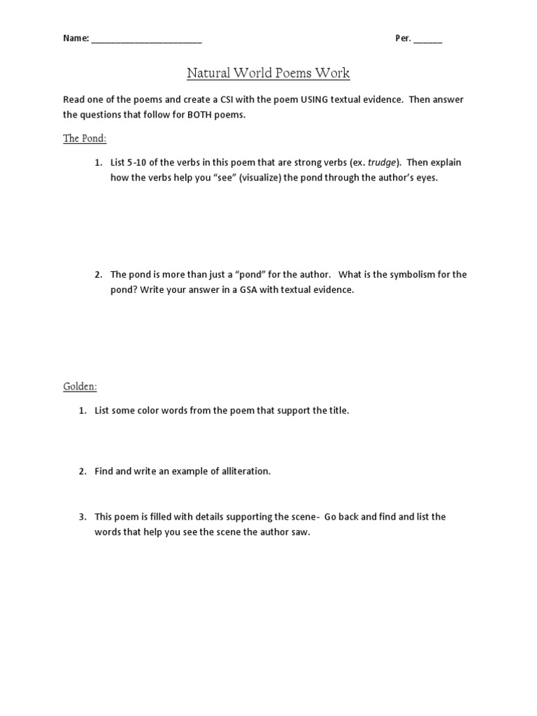 Natural World Poems Work | PDF | Language Arts & Discipline