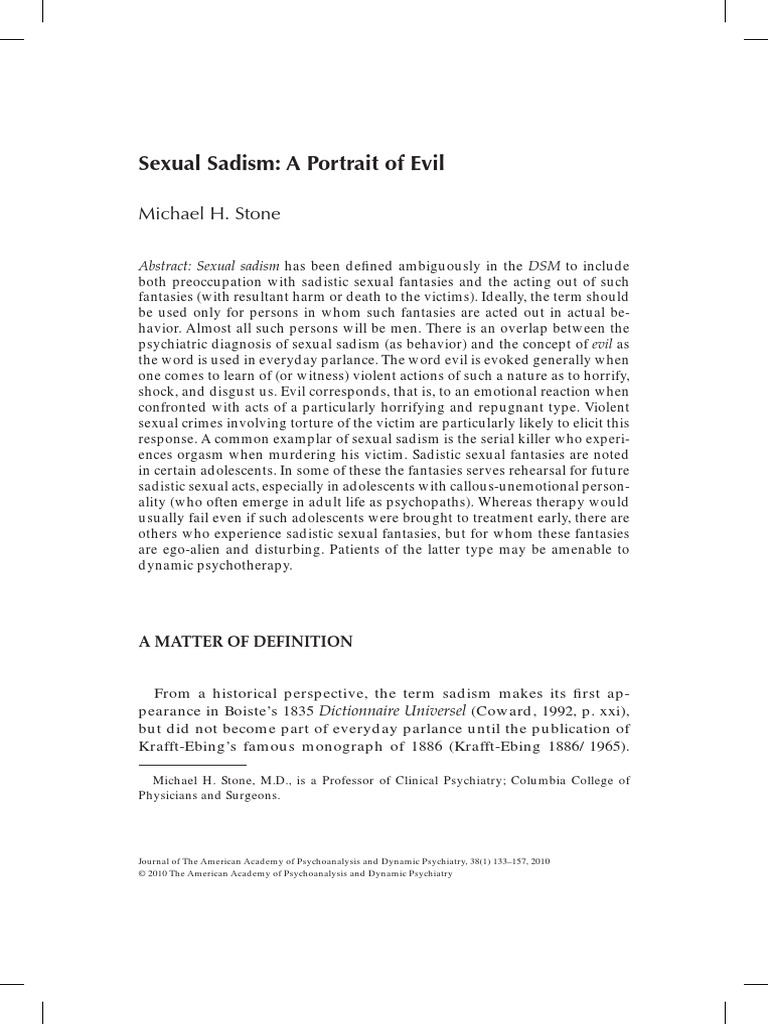 Sexual Sadism A Portrait of Evil | PDF | Sadomasochism | Sexual Fantasy