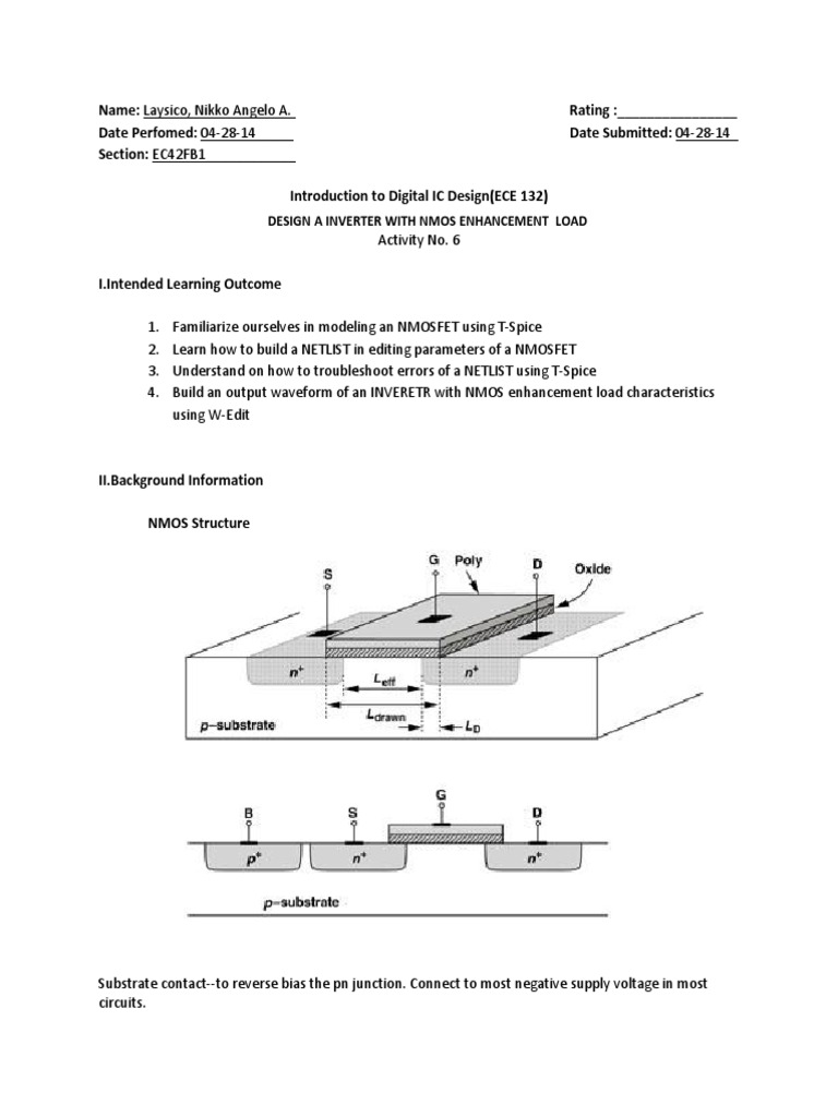 Design A Inverter With Nmos Enhancement Load Pdf Mosfet Field