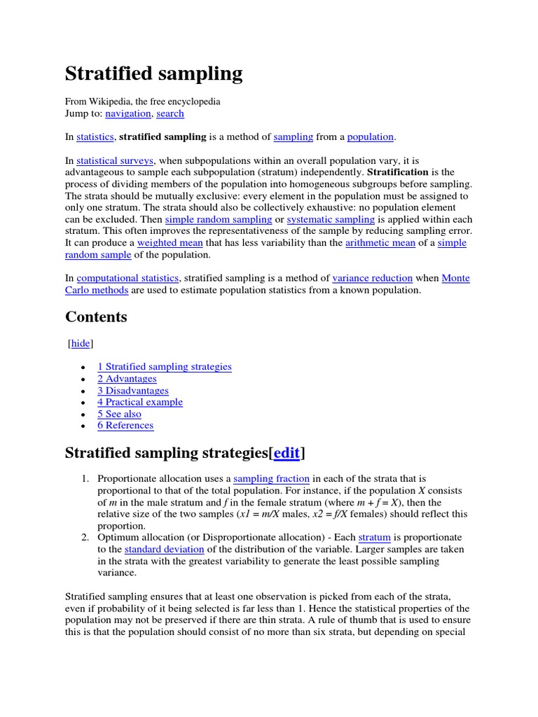 Stratified Sampling Pdf Stratified Sampling Sampling Statistics