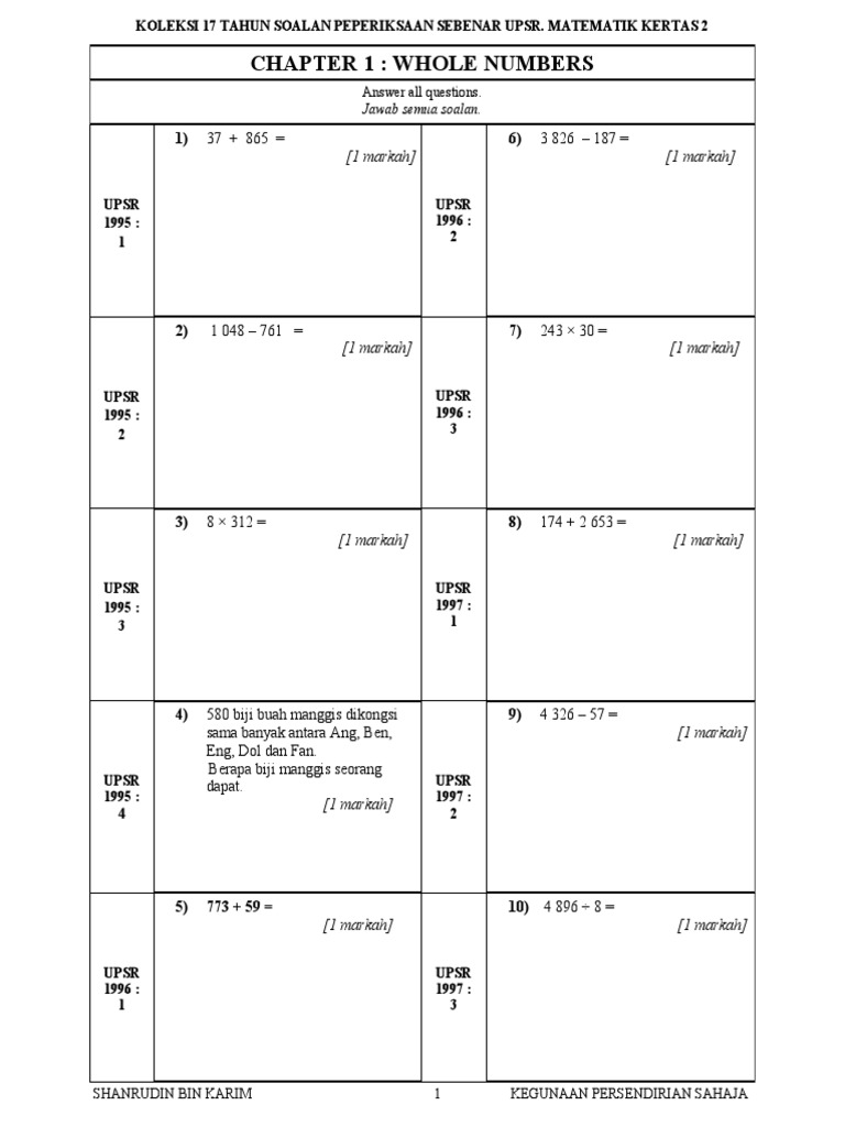 Chapter 1 Real Whole Numbers | PDF