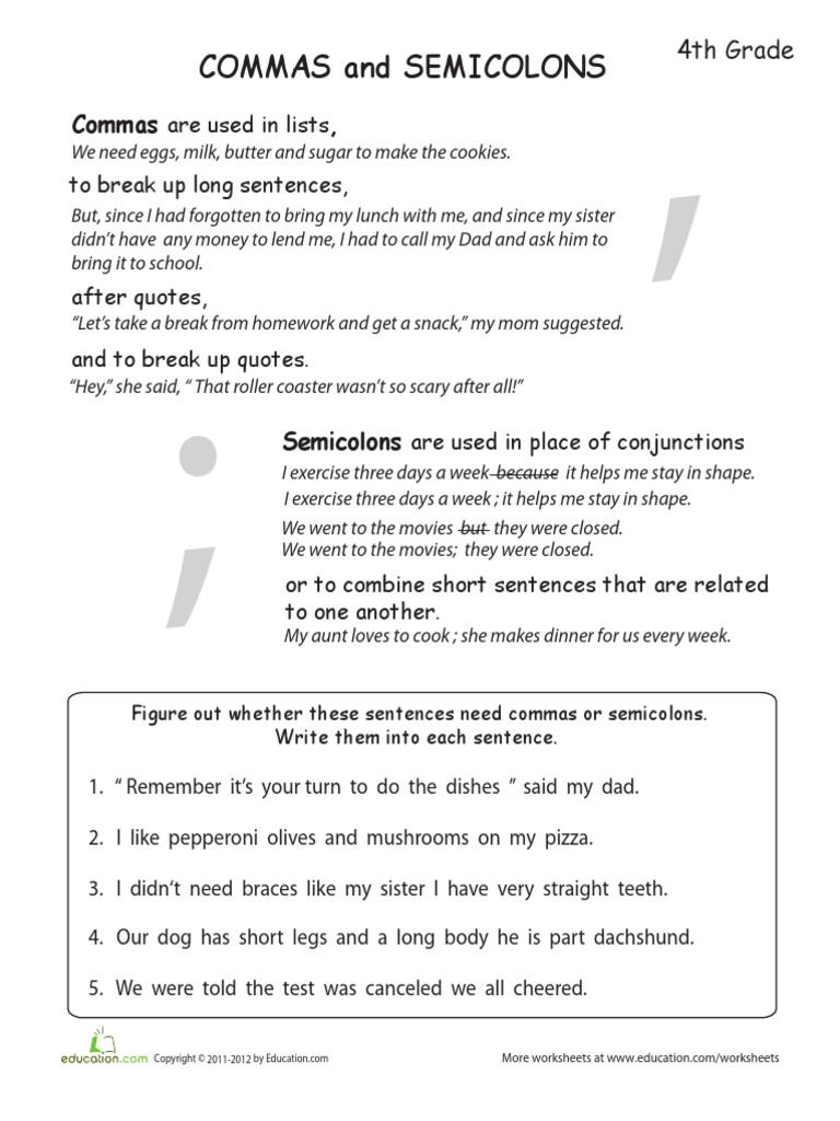 Commas and Semicolons | PDF
