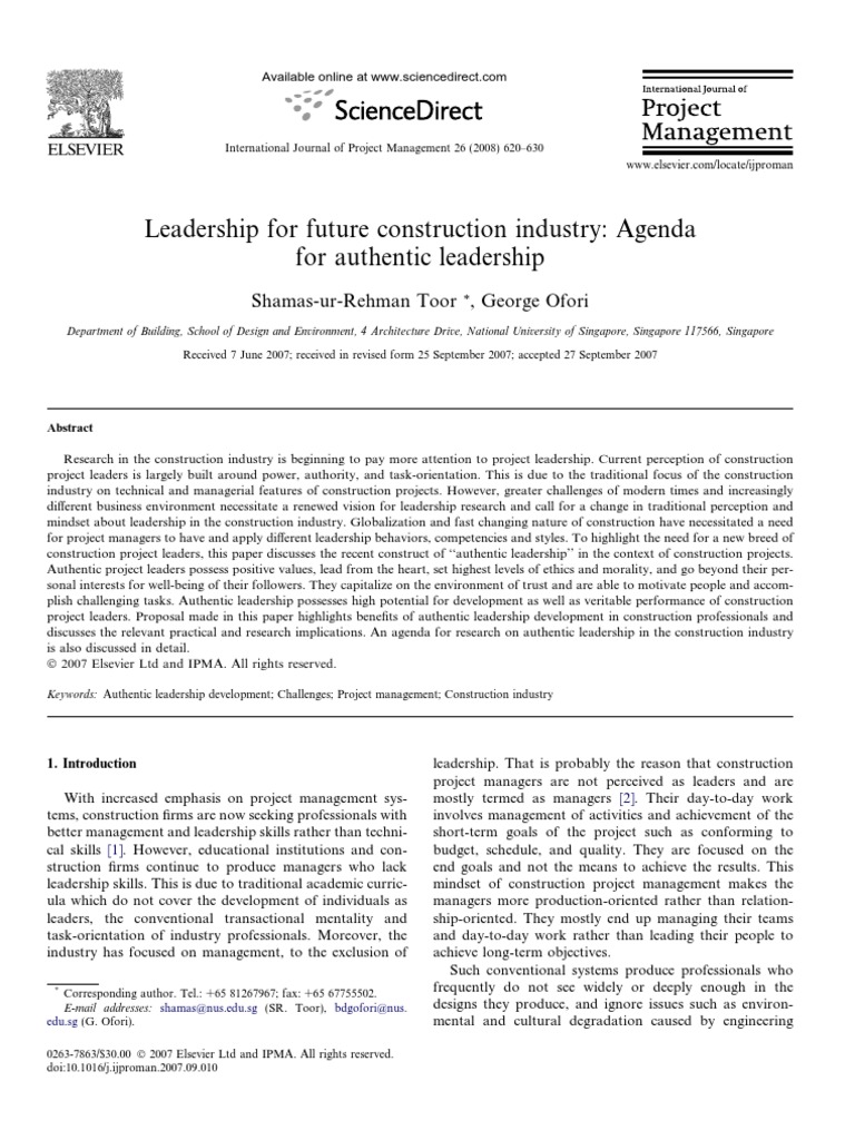 Authentic Leadership in Construction Industry | PDF | Leadership | Well ...
