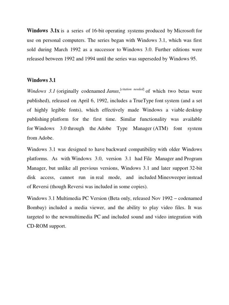 Windows 3.1x Is A Series of 16-Bit Operating Systems Produced by ...