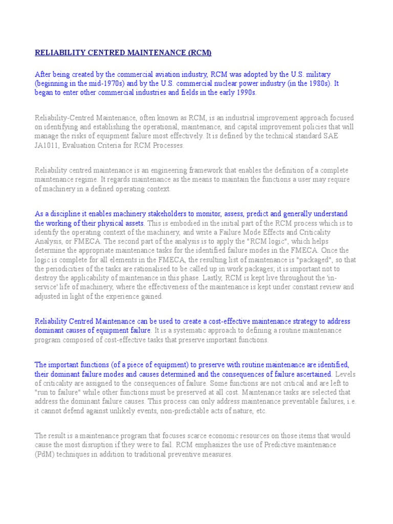 Reliability Centred Maintenance (RCM) | PDF | Reliability Engineering | Production And Manufacturing