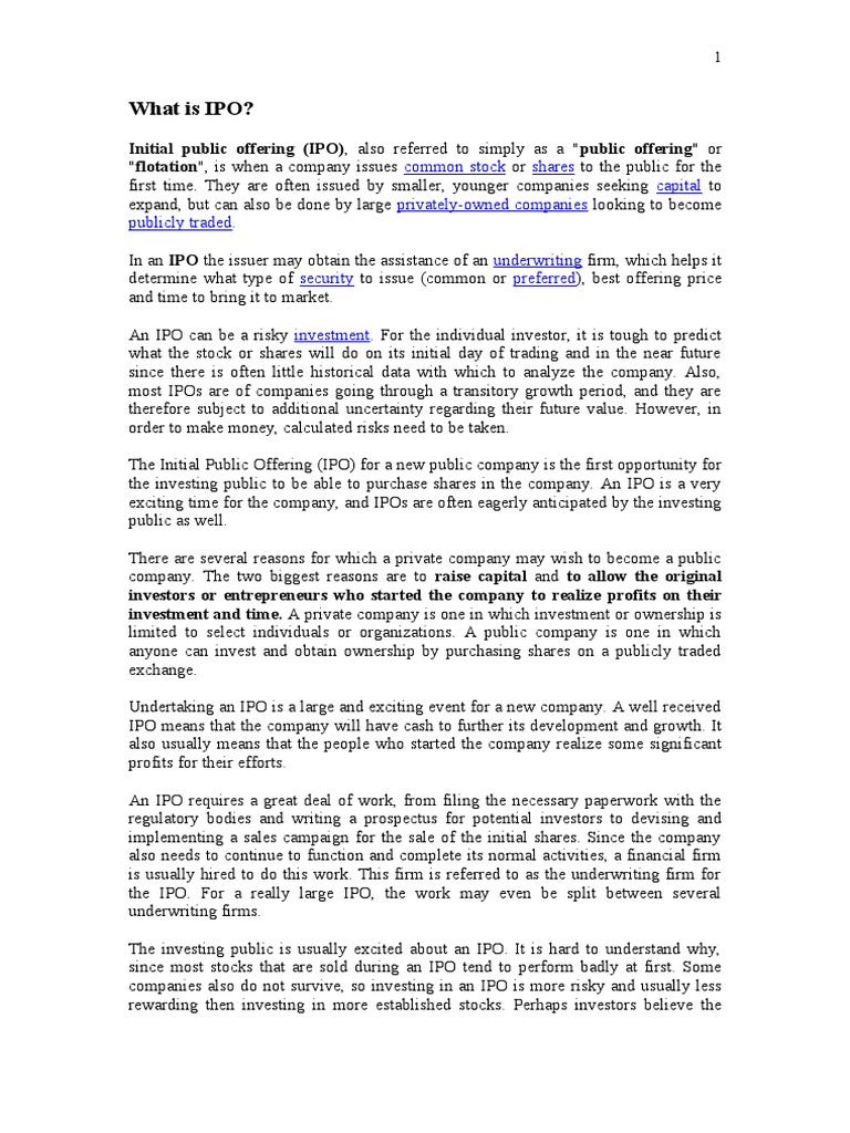 Ipo Project | PDF | Initial Public Offering | Business Economics