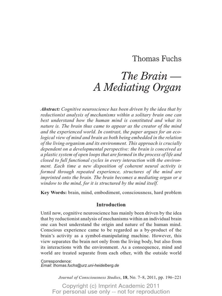 Fuchs - The Brain A Mediating Organ | PDF