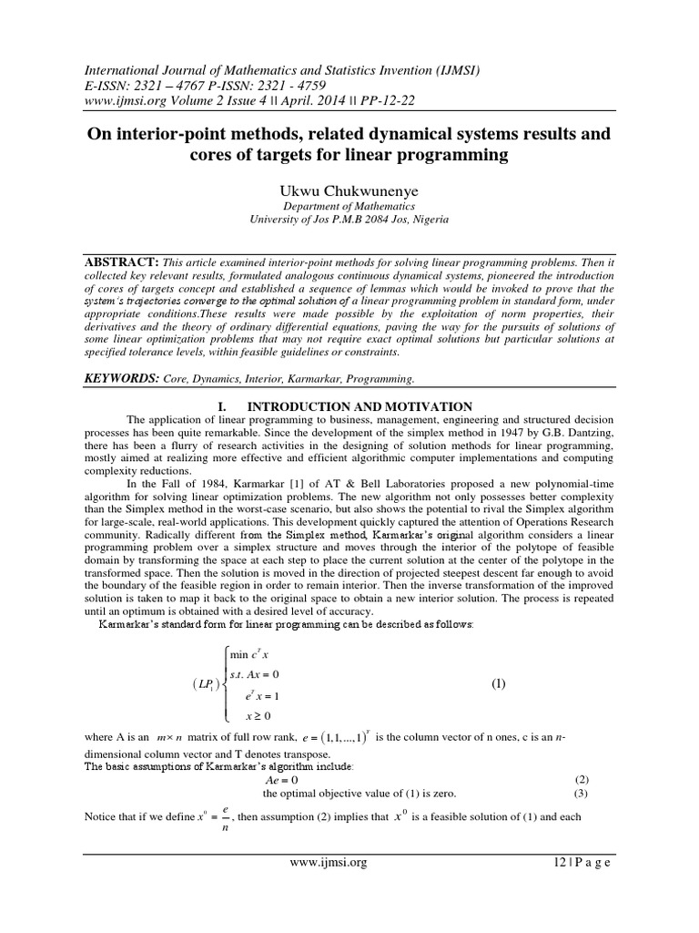 On Interior-Point Methods, Related Dynamical Systems Results and Cores ...