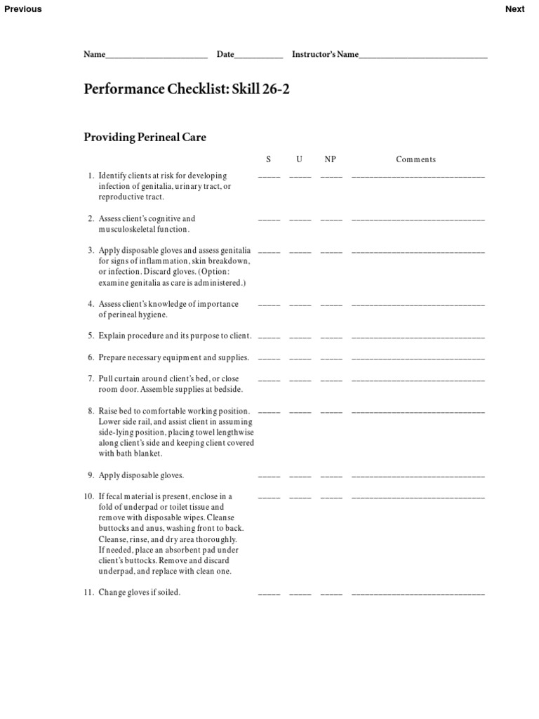 Perineal Care Checklist | Labia | Medical Specialties