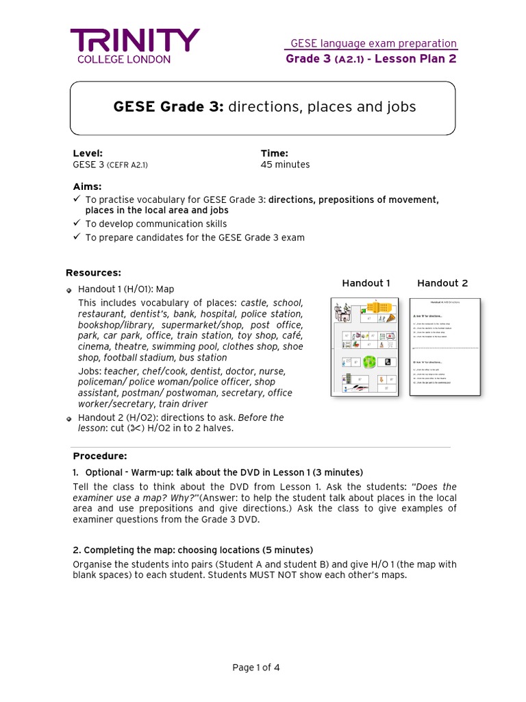 GESE Grade 3 - Lesson Plan 2 - Directions, Local Area, Jobs (Final ...