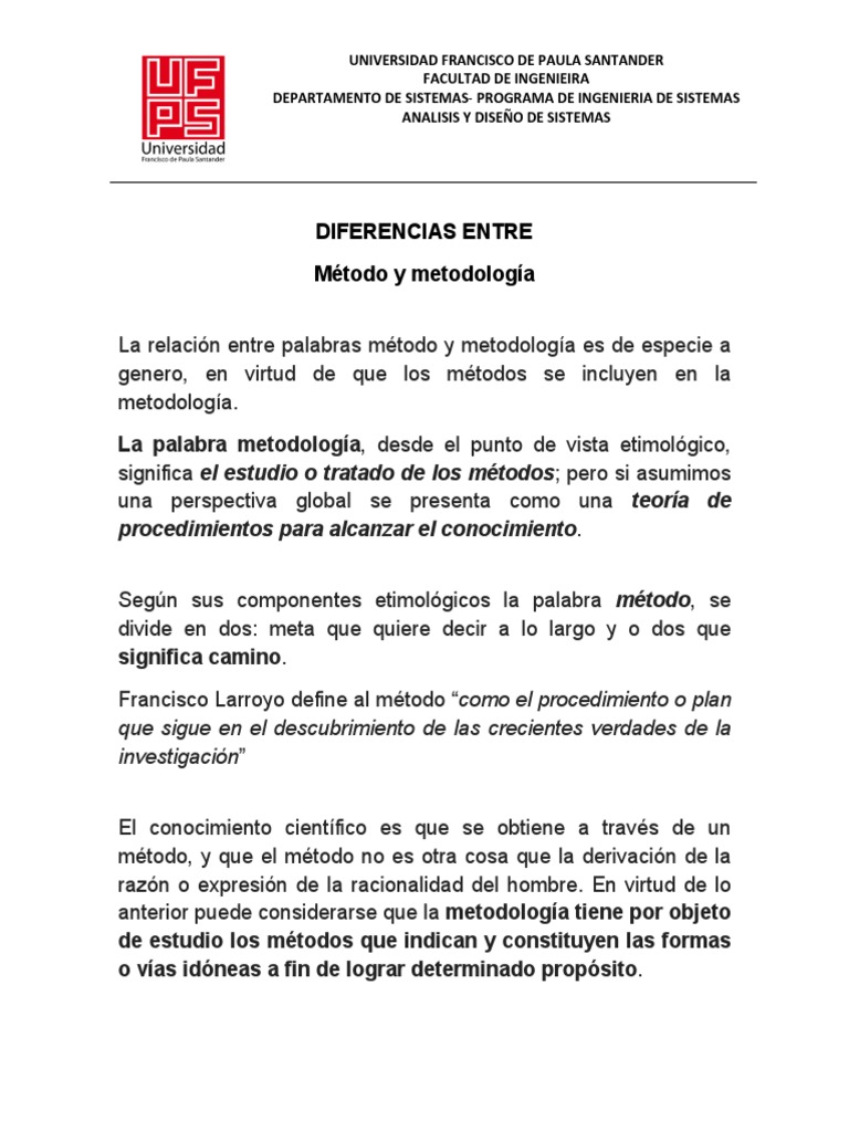 DIFERENCIAS ENTRE Metodo y Metodologia | PDF