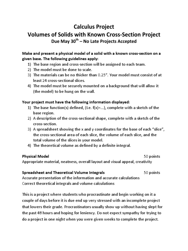 Volumes With Know Cross Sections Calculus Project | PDF | Volume ...