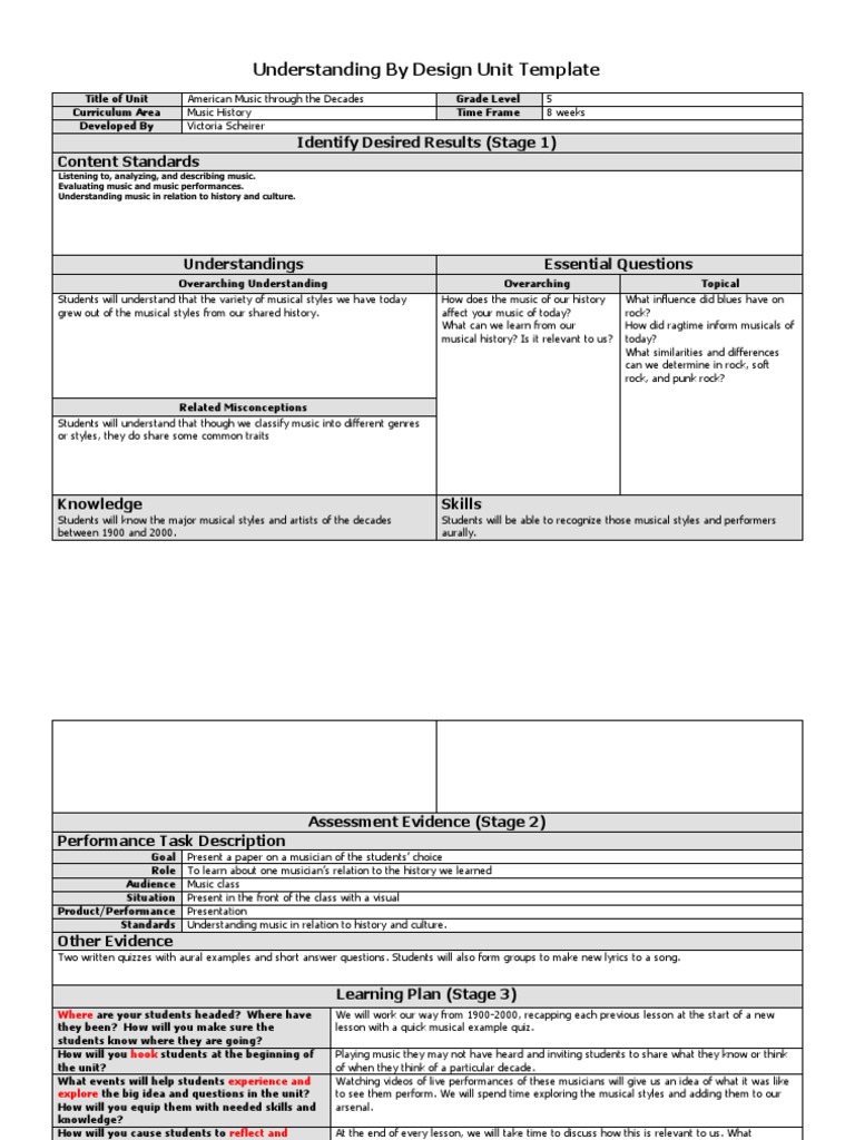 American Music History Unit Plan | PDF | Teaching | Learning
