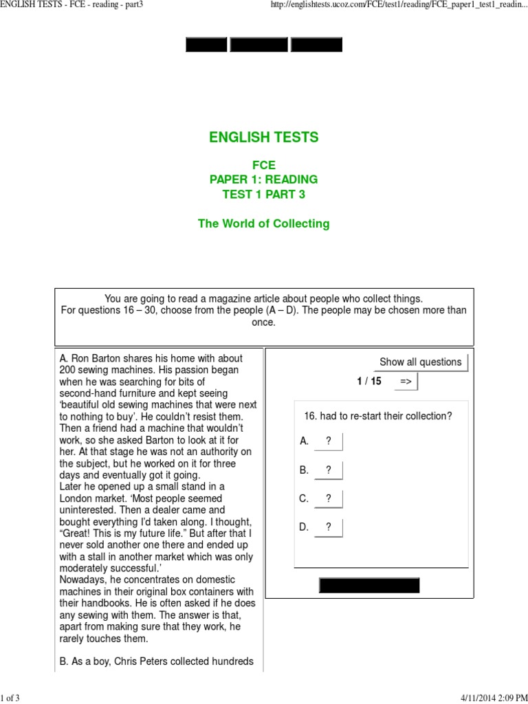 English Tests - Fce - Reading - Part3 | PDF