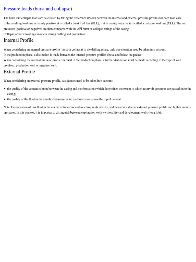Pressure Loads (Burst and Collapse) | PDF