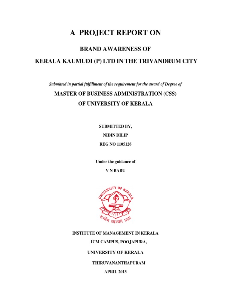 A Project Report On: Brand Awareness of Kerala Kaumudi (P) LTD IN THE ...