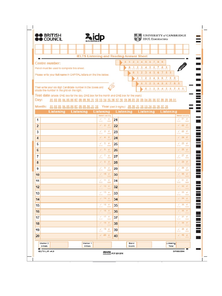 Ielts Answer Sheet | PDF | International English Language Testing ...