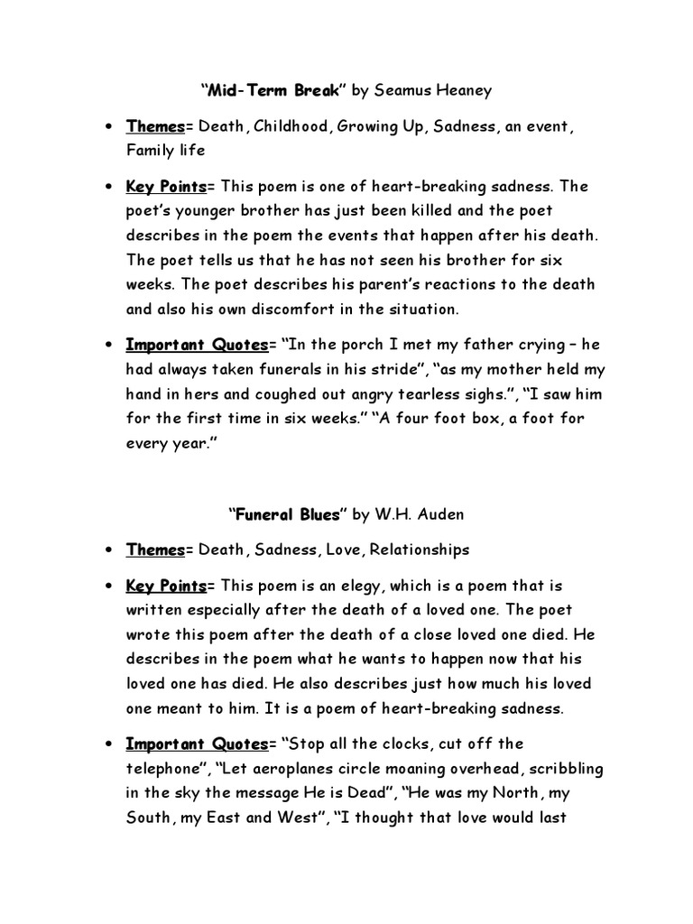 Analysis of Heaney's "Mid-Term Break" | PDF | Poetry