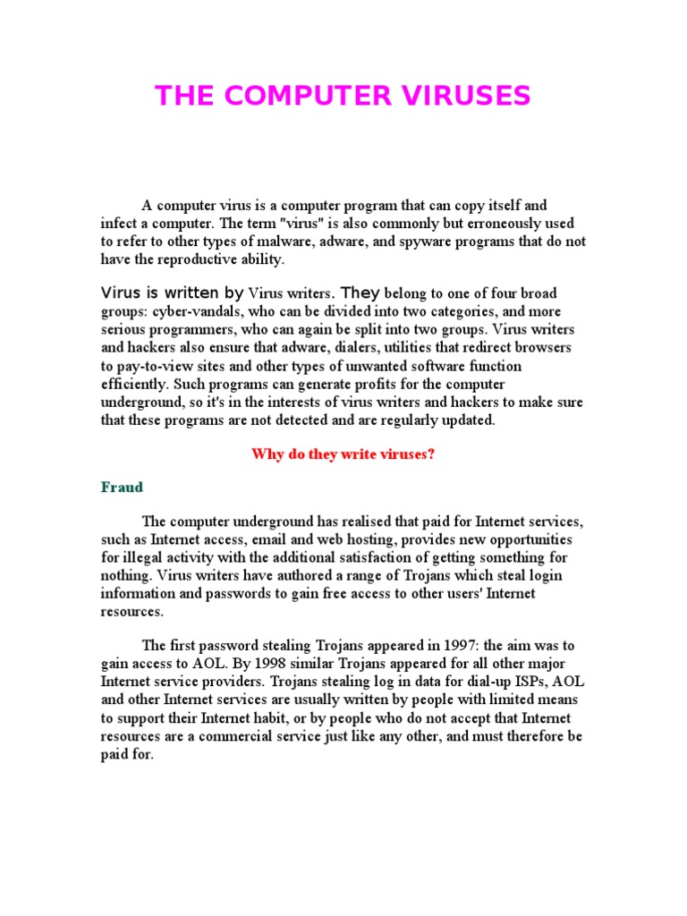 The Computer Viruses | PDF | Spyware | Computer Virus