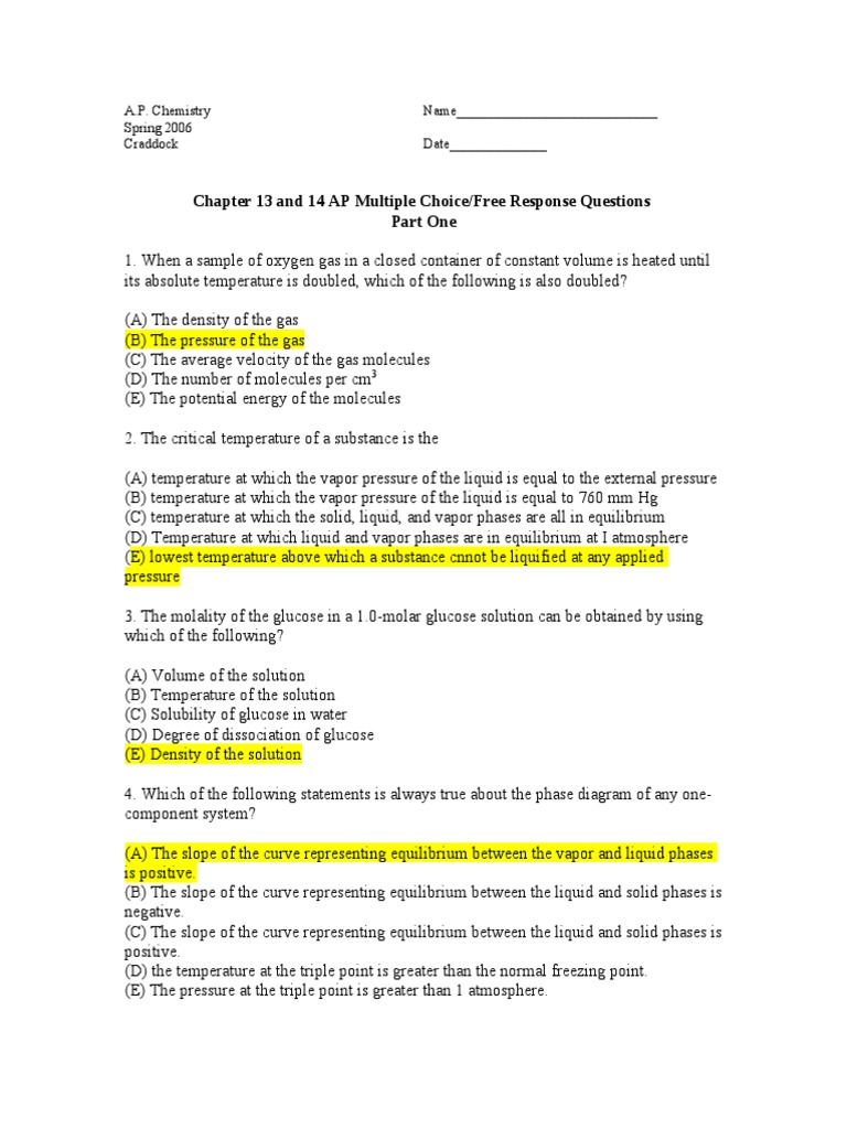 2006 AP Chemistry Phase Diagram Questions | PDF | Phase (Matter ...