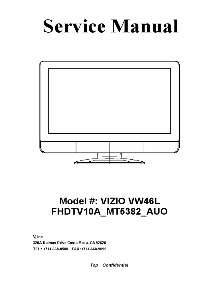 Service Manual: Model #: VIZIO VW46L FHDTV10A - MT5382 - AUO | Download ...