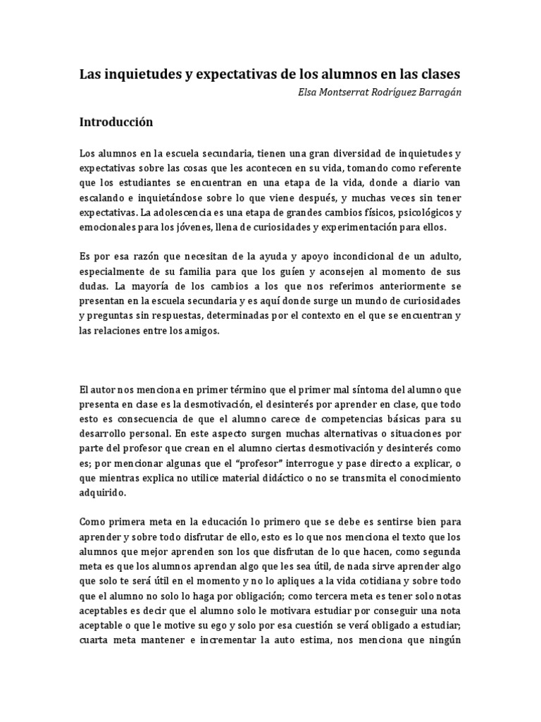 Las Inquietudes y Expectativas de Los Alumnos en Las Clases | PDF ...