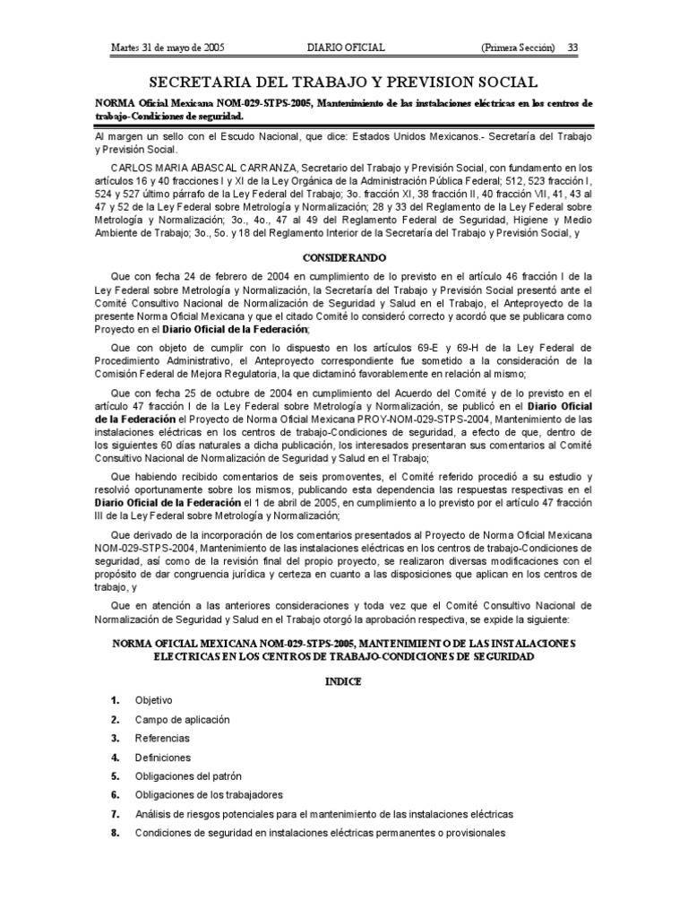 Norma Oficial Mexicana NOM-029-STPS-2005 sobre las condiciones de ...