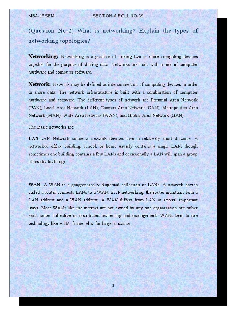 (Question No-2) What Is Networking? Explain The Types of Networking ...