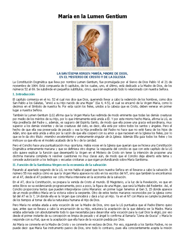 María en la Lumen Gentium: Su Papel y Culto | PDF | María, madre de ...