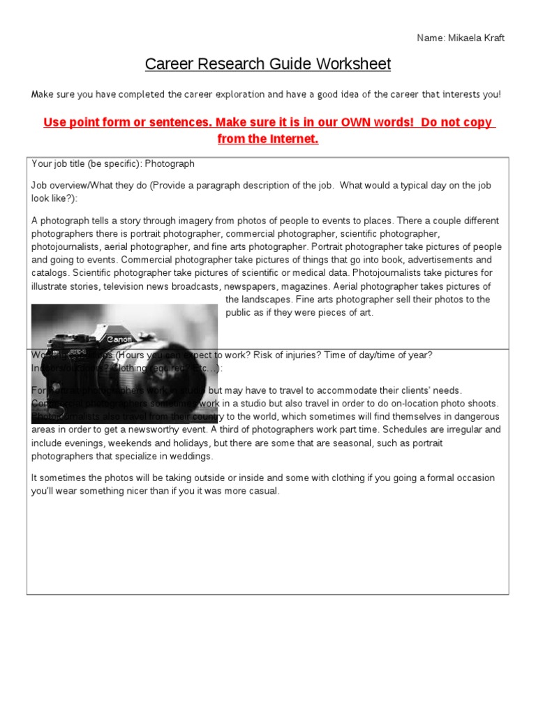 Career Research Guide Worksheet | PDF | Art Media