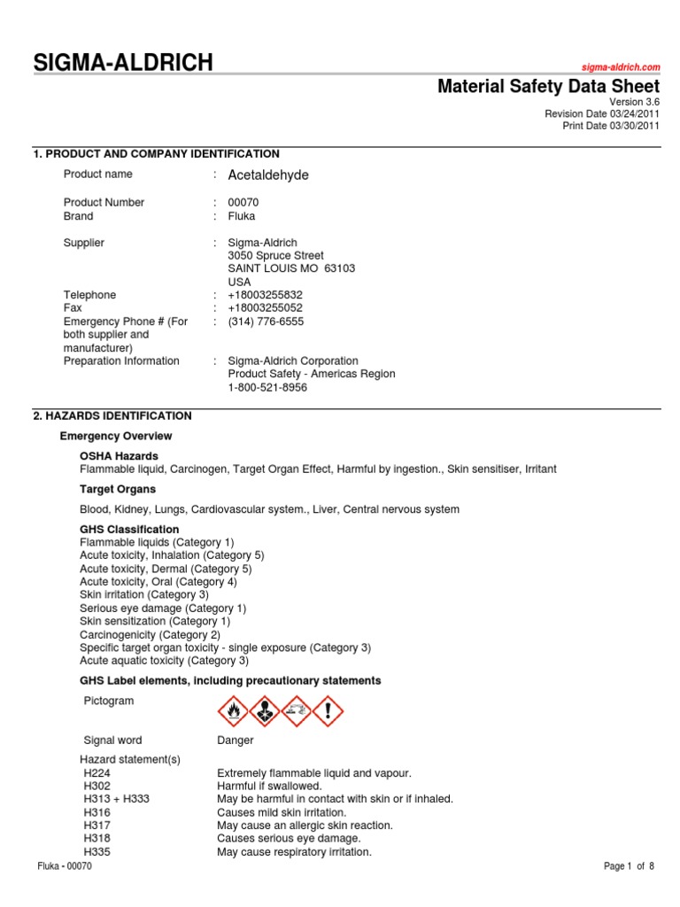 Sigma-Aldrich: Material Safety Data Sheet | PDF