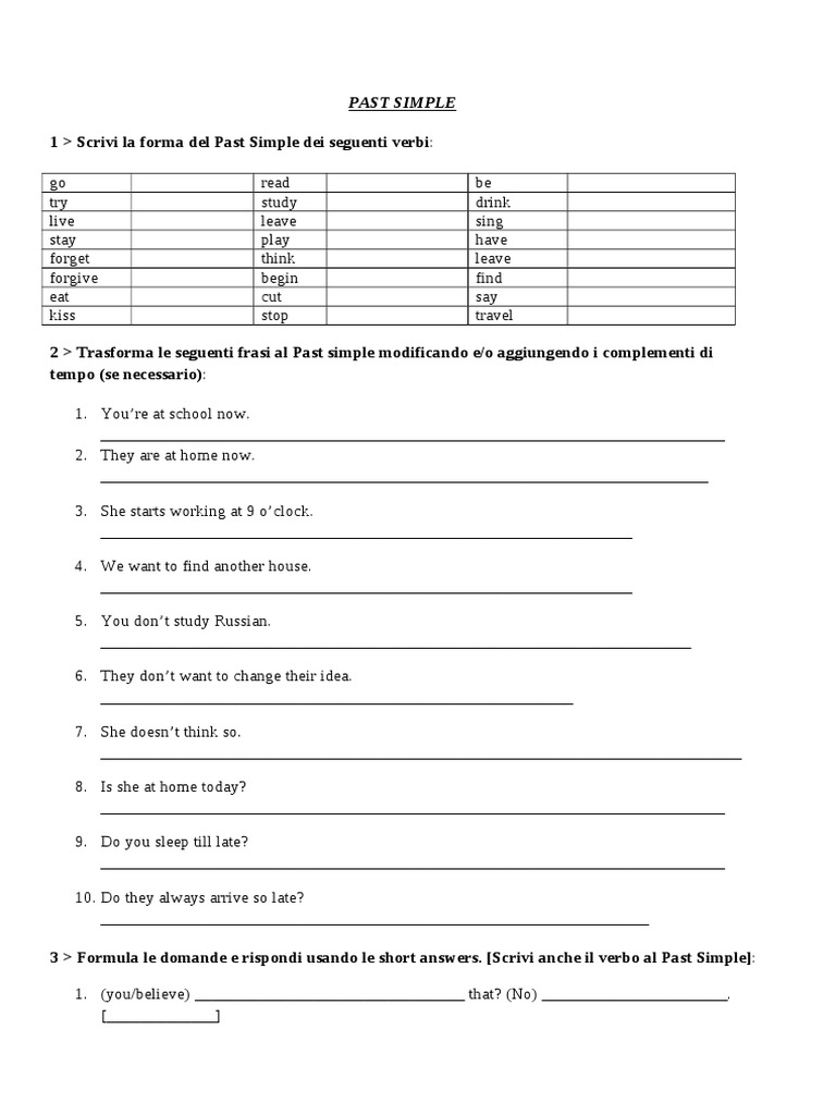 Past Simple Esercizi | PDF