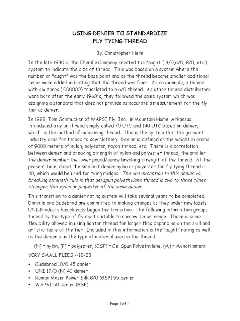 Denier - Size of Fly Tying Thread | Download Free PDF | Yarn | Clothing