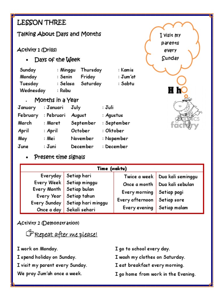 Days and Months Vocabulary Guide | PDF