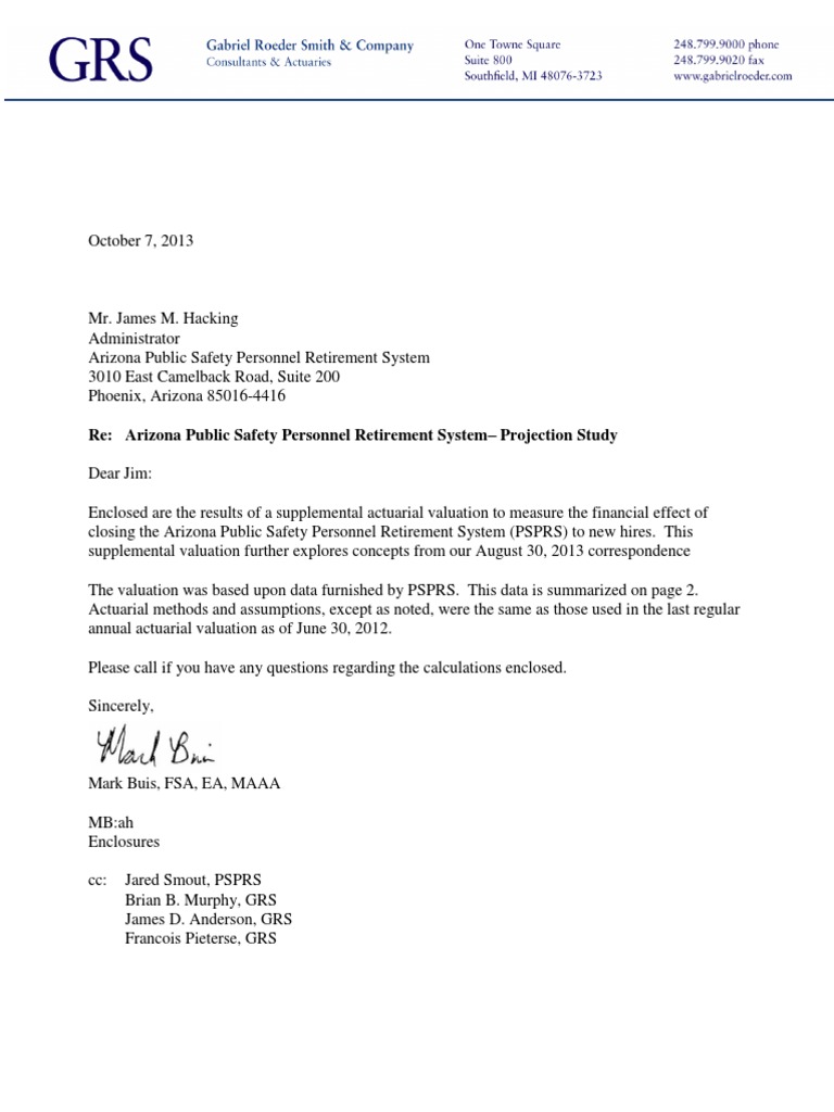 GRS 2013-10-07 PSPRS Projection Study | PDF | Defined Benefit Pension ...