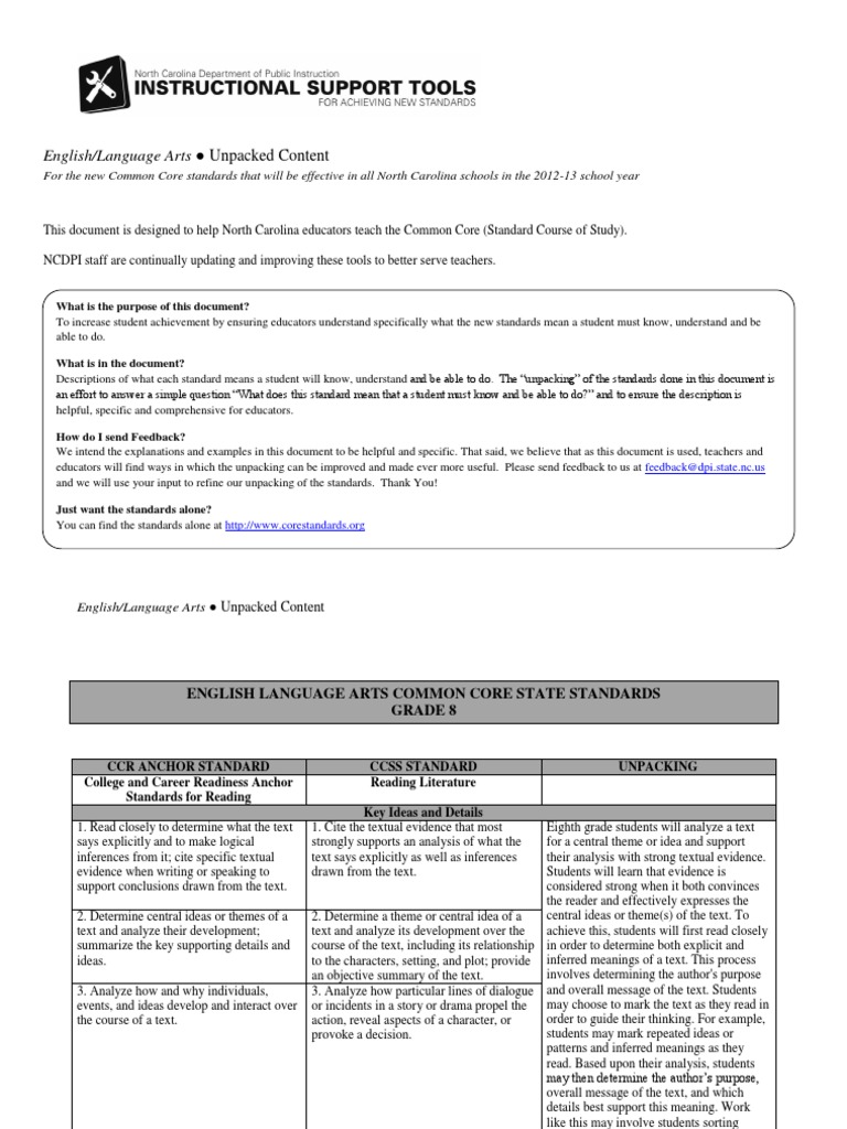 Grade 8 Ela Unpacked Documents | PDF | Reading Comprehension | Narrative